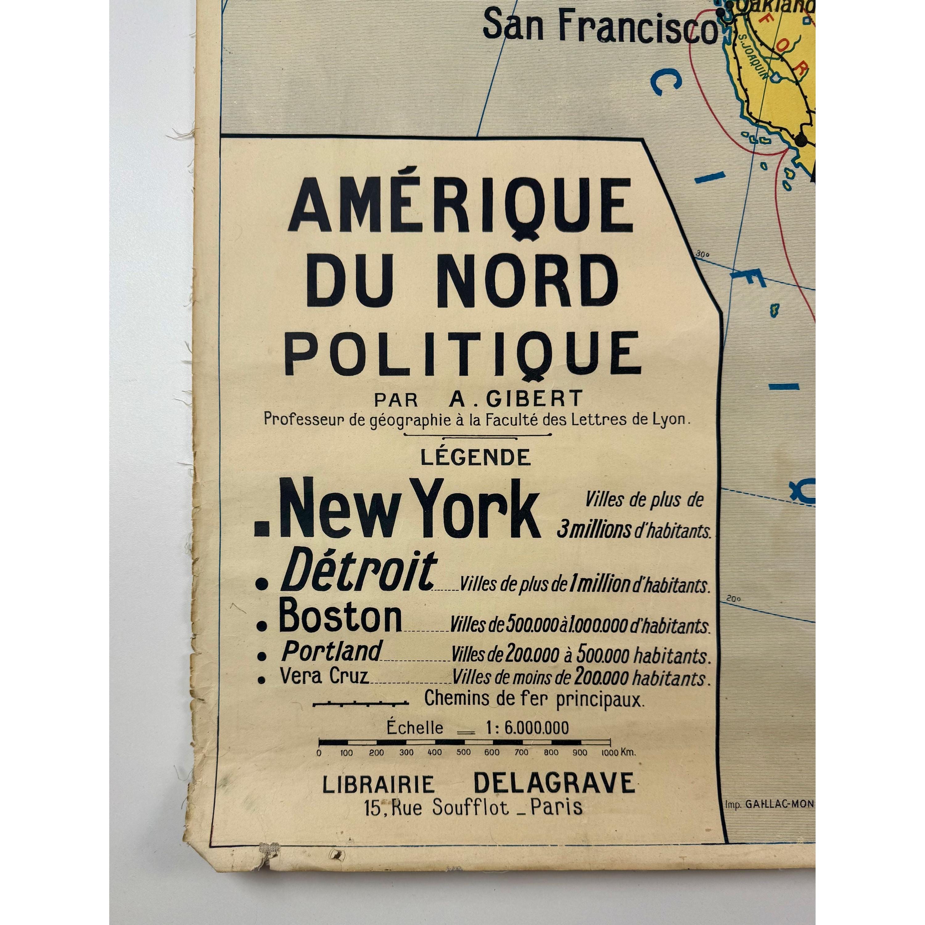 Original Poster - 1920s - School Map / North America - Carte Politique ...