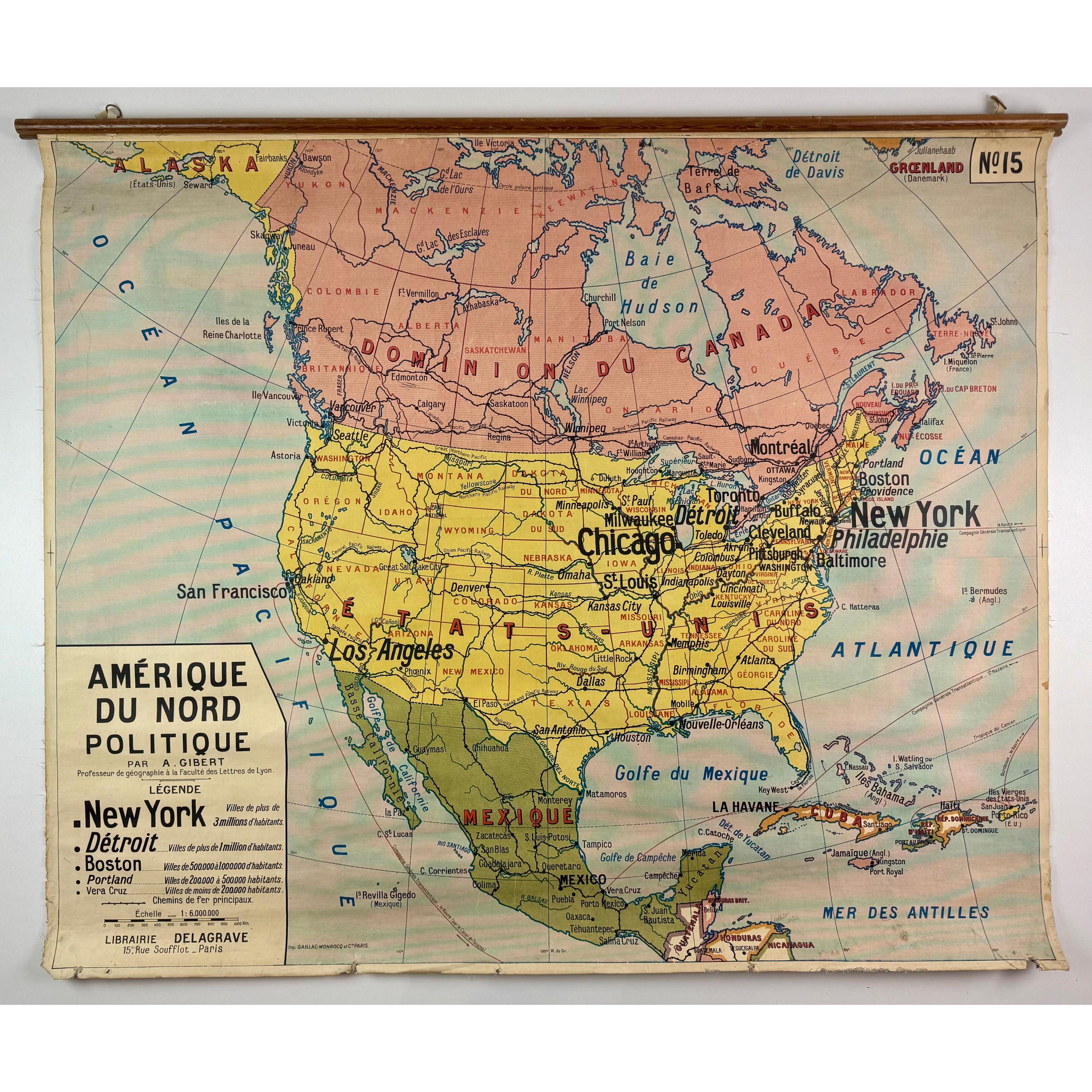 Original Poster - 1920s - School Map / North America - Carte Politique ...