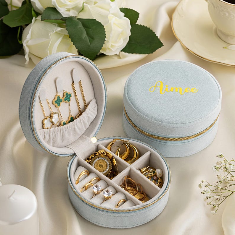 Bridesmaid Box With Permanent Name, Personalised Round Jewellery Box ...