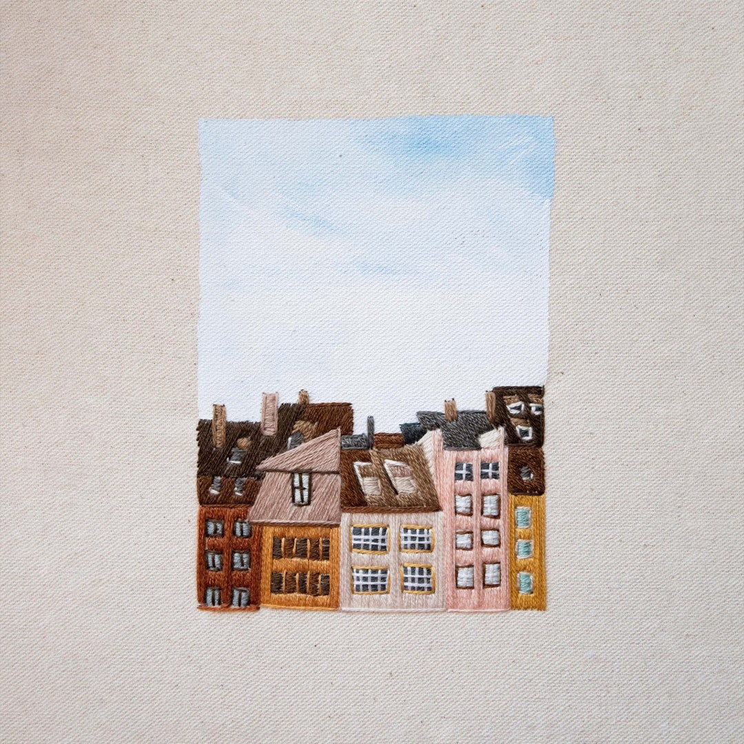 Buildings #12 Handmade Embroidery With Paint and Thread, Homes in ...