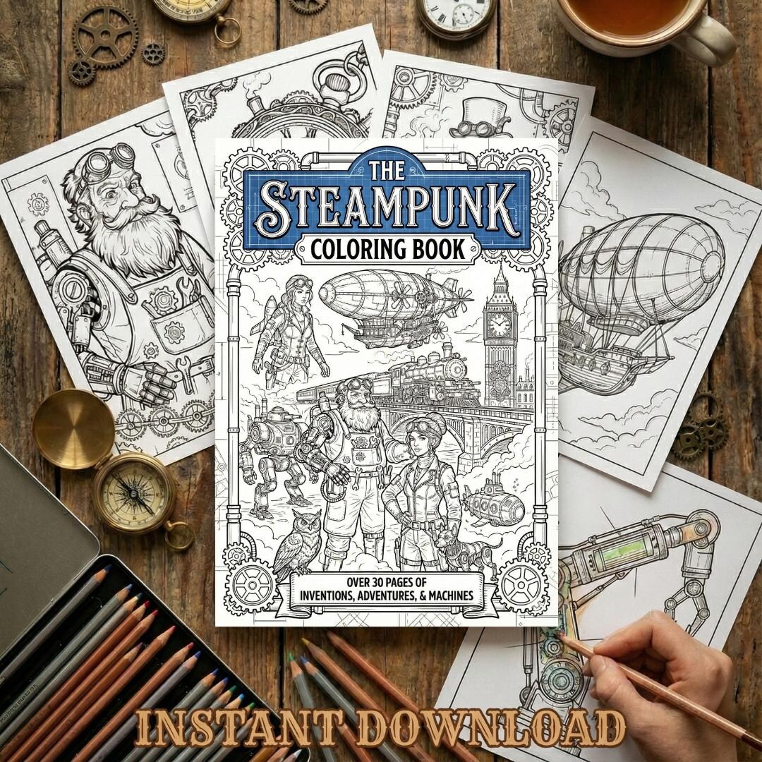 Steampunk Coloring Book Printable PDF | 30+ Detailed Pages for Adults ...