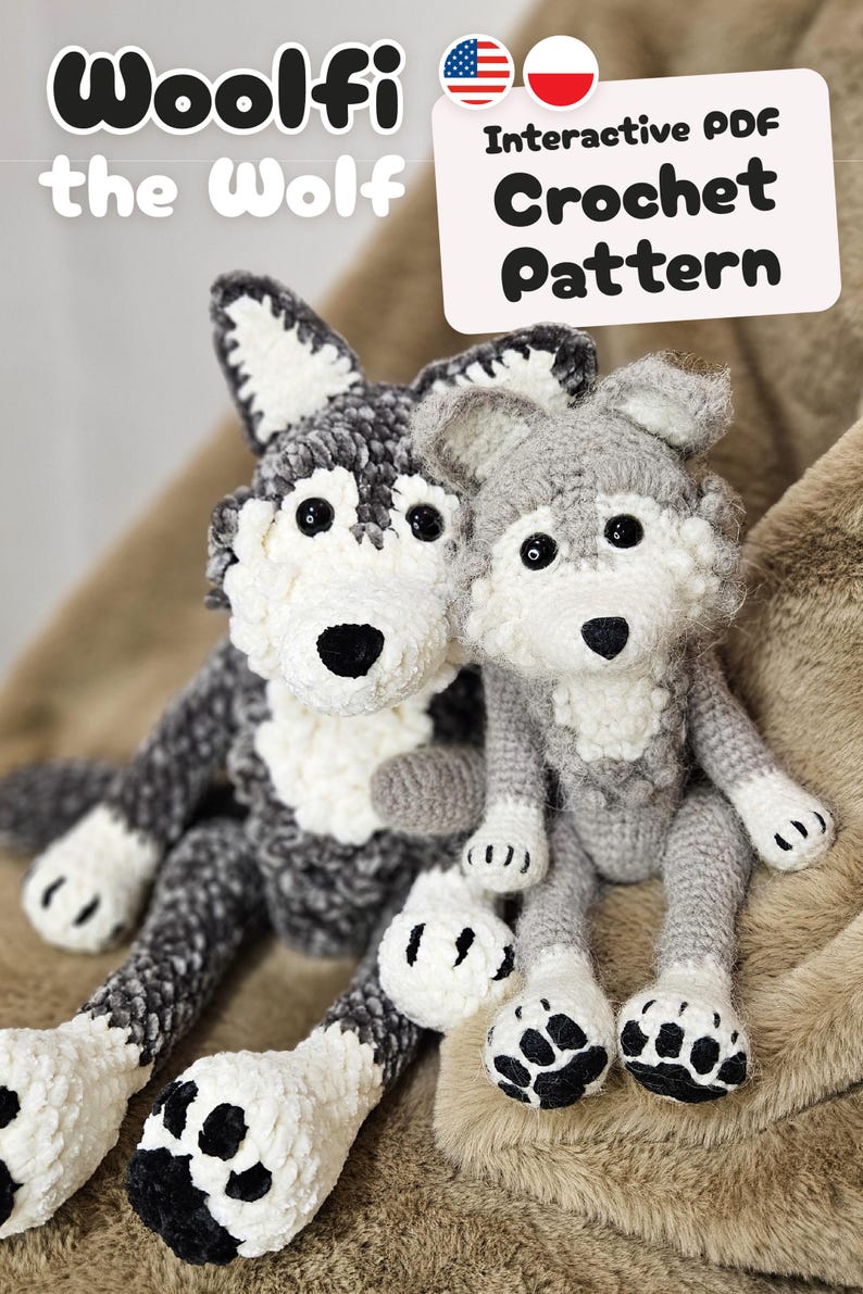 Woolfi the Wolf Crochet Pattern – Interactive PDF, Amigurumi Wolf ...