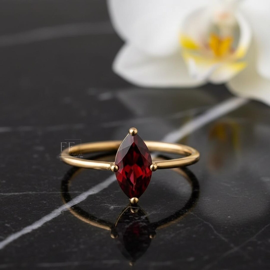 Red Marquise Solitaire Ring, Gold Compass Prong Setting - Etsy