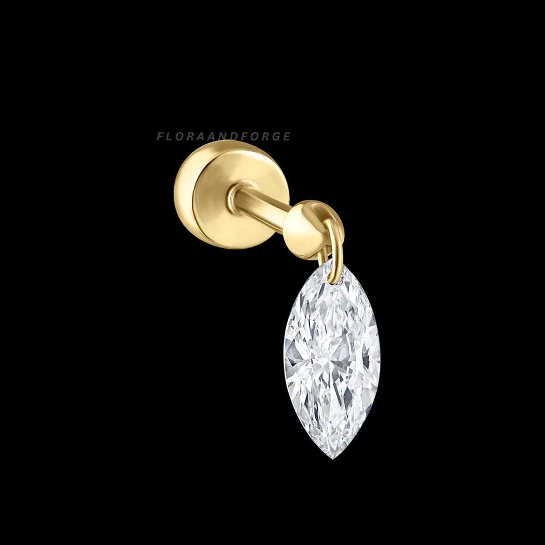 Diamond Dangle Charm for Piercing Round & Pear Drop Add on for Hoops or ...