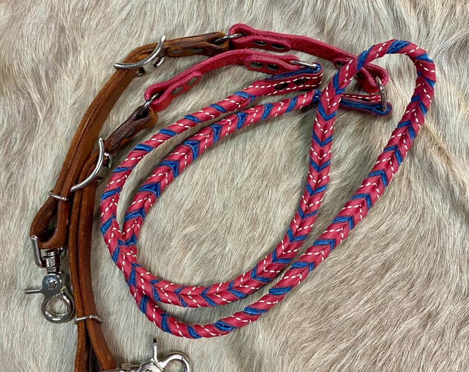 Hand Braided Leather Rein, Single Rein, Barrel Racing Rein, Roping Rein ...
