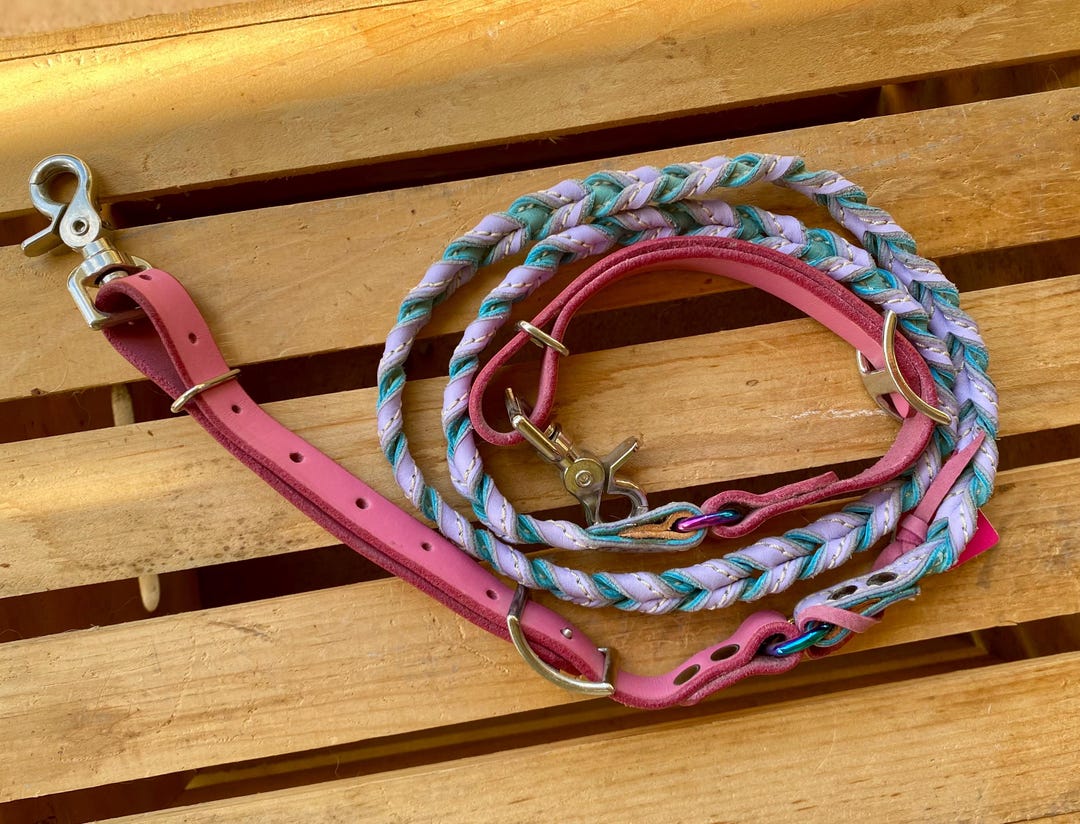 Leather Rein, Lilac, Turquoise , Barrel Racing, Adjustable, Braided ...