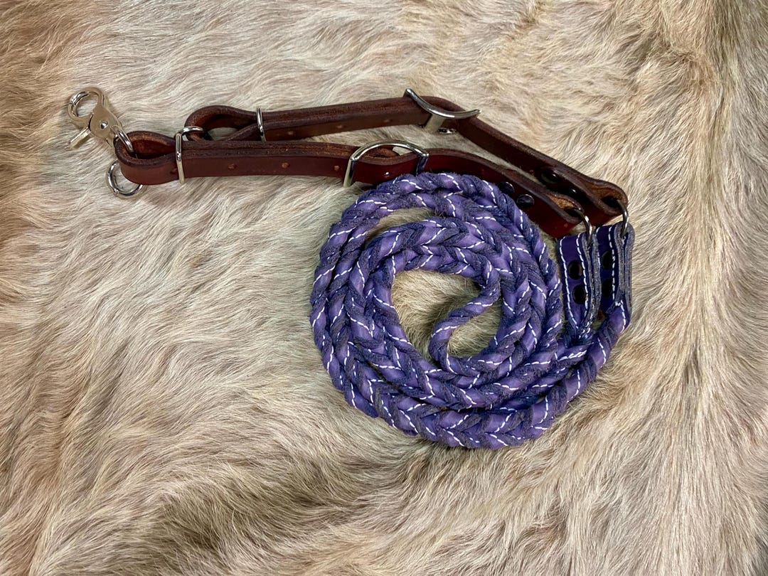 Hand Braided Leather Rein, Single Rein, Barrel Rein, Purple Leather - Etsy