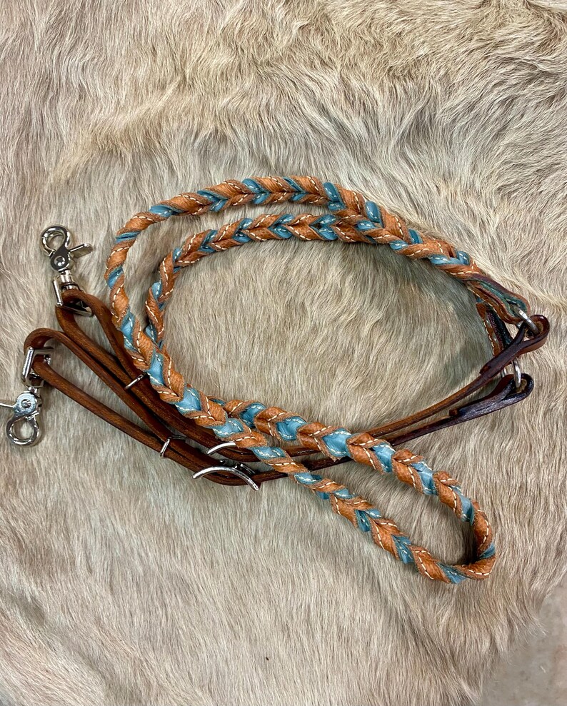 Reins, Hand Braided Leather Rein, Single Rein, Barrel Rein, Natural ...