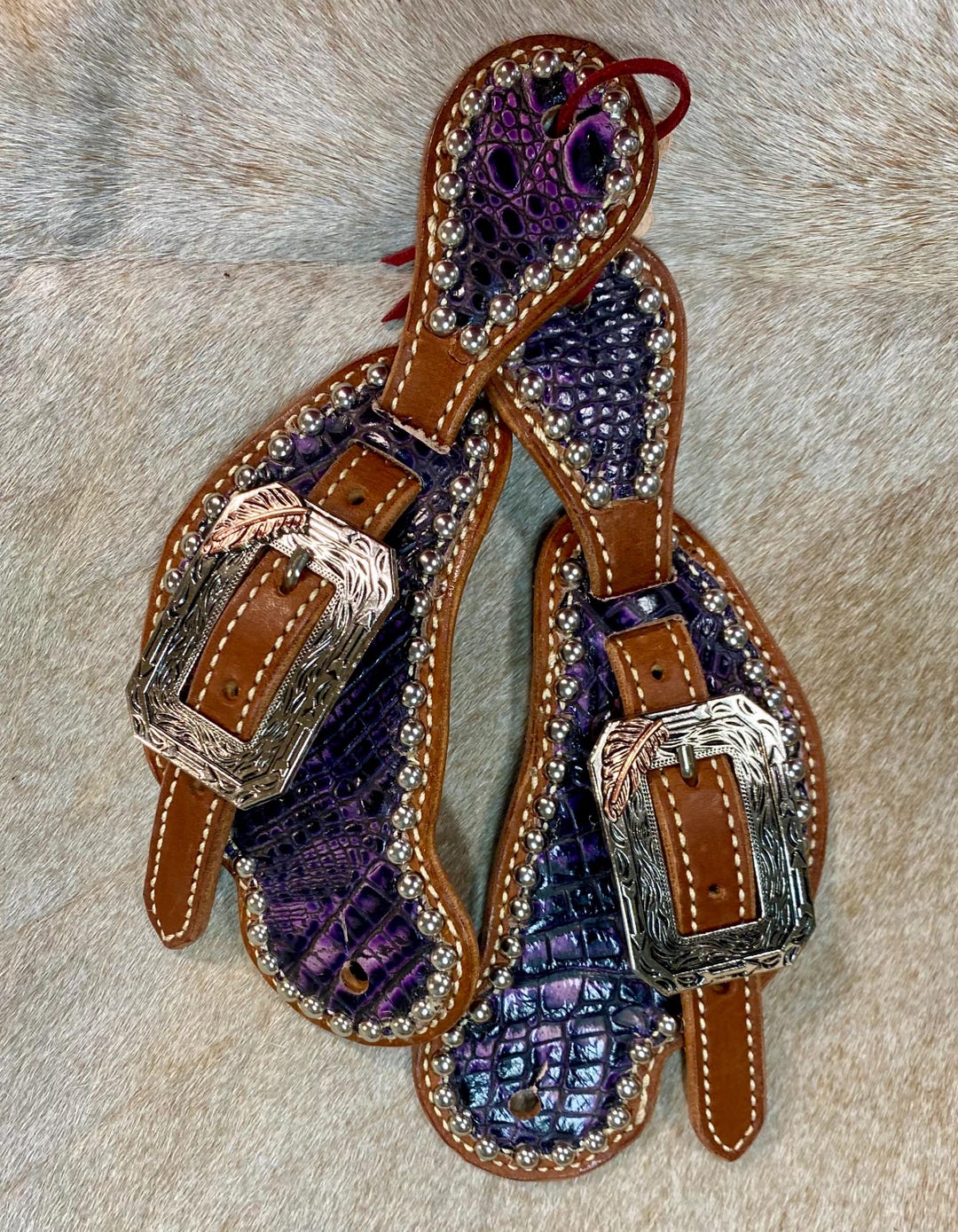 Buckaroo Style Spur Straps, Ladies ,leather, Purple Gator / Croc ...