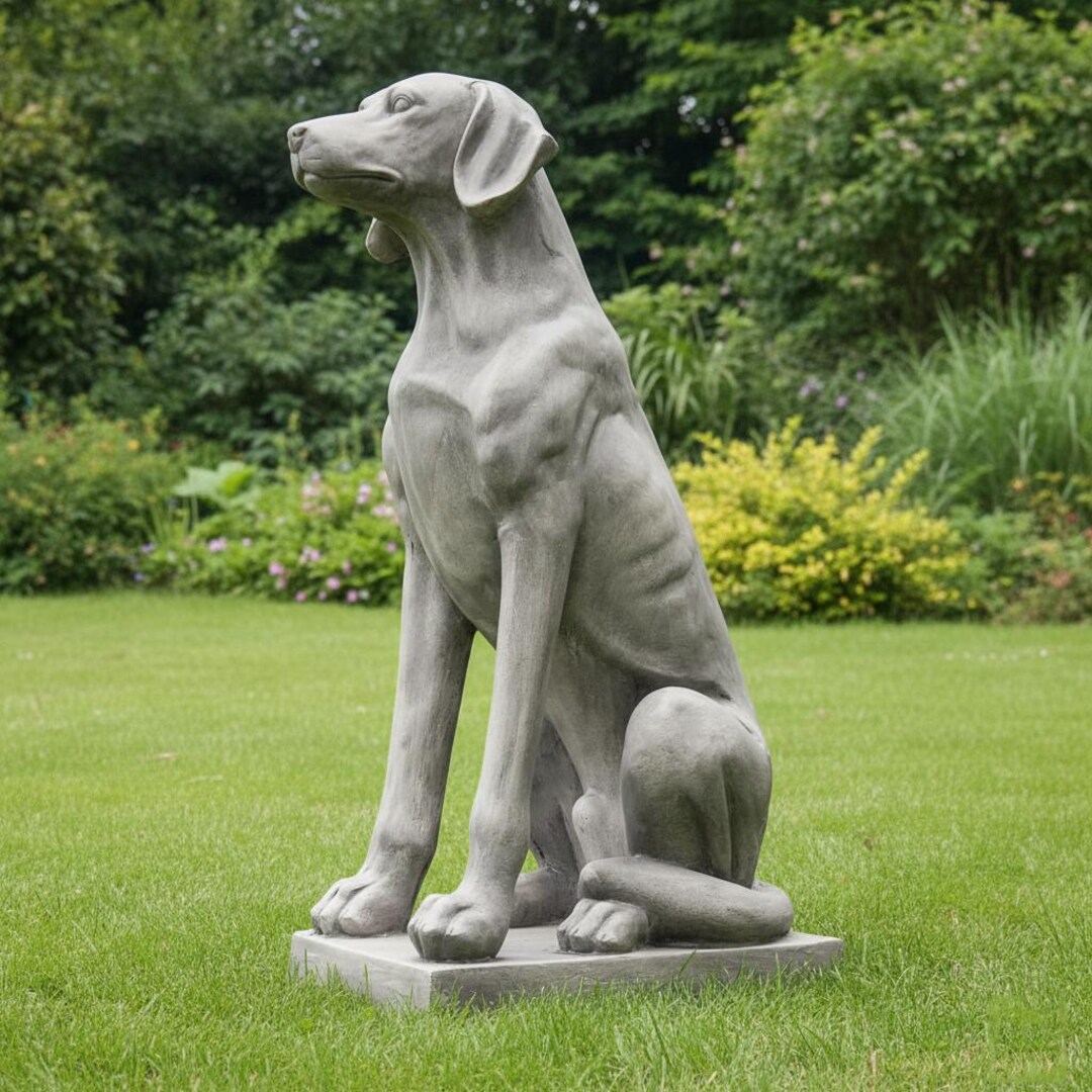 28 Inch Large Labrador Retriever Garden Statue | Grey Sitting Dog ...