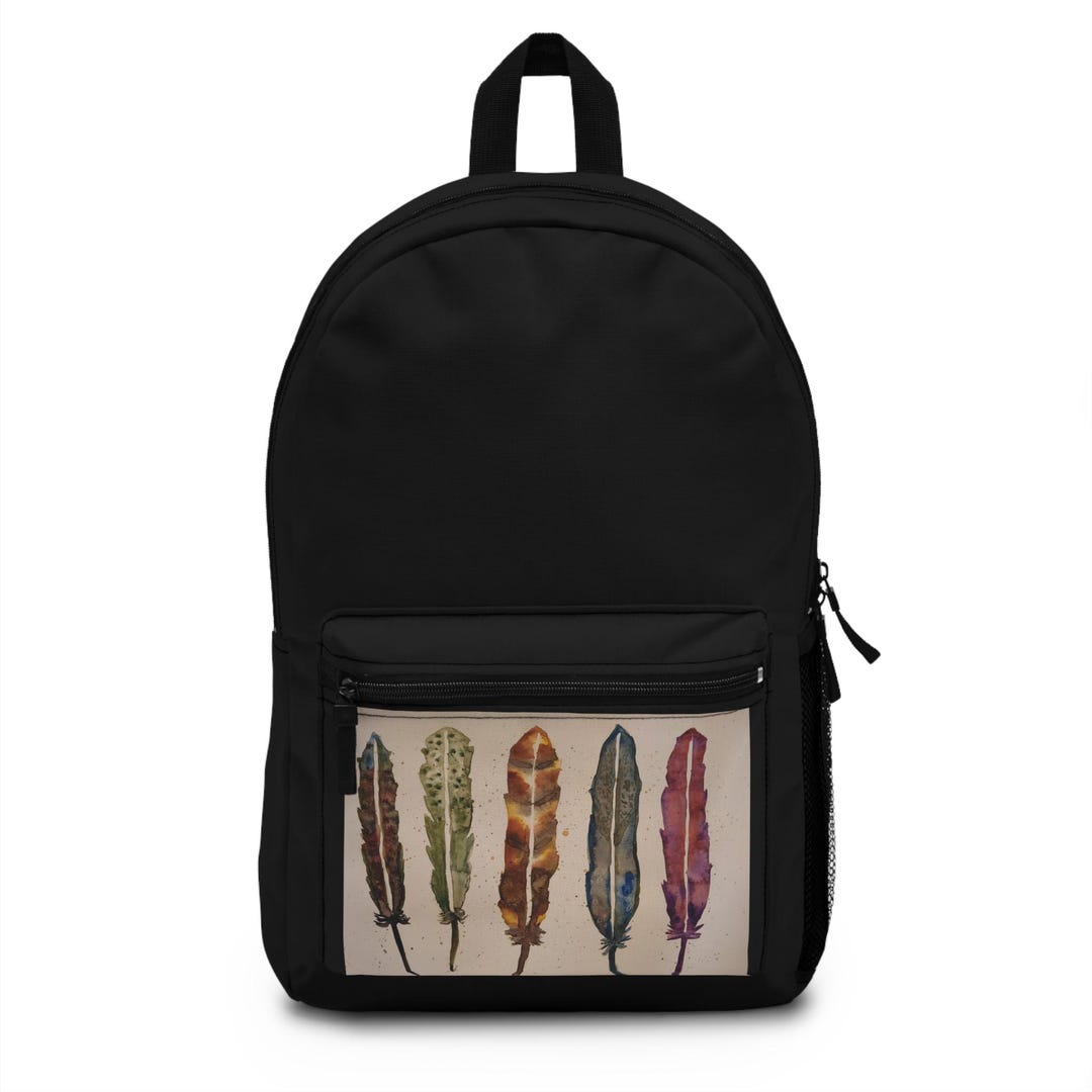 Bohemian Feather Backpack | Artsy Daypack for School, Hiking, Travel ...