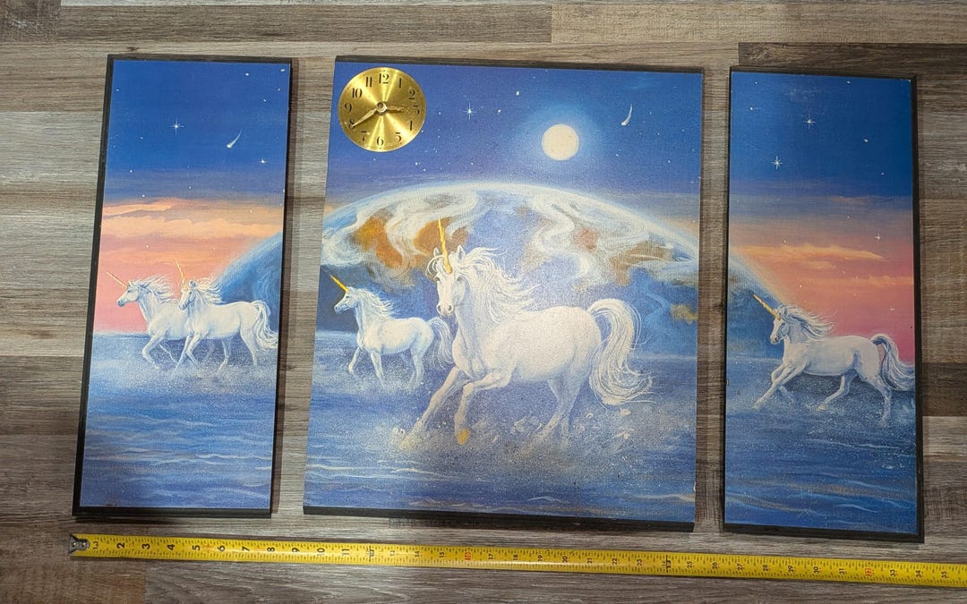 Vintage 1980s, Sue Dawe Fantasy Unicorn Moon Clock Retro Kitsch ...