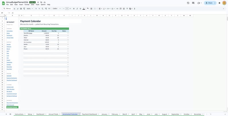 Annual Budget Spreadsheet 2026 Excel Budget Planner Monthly Budget ...