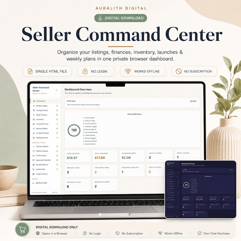 Etsy Seller Planner & Shop Dashboard | Finance, Listing and Product ...
