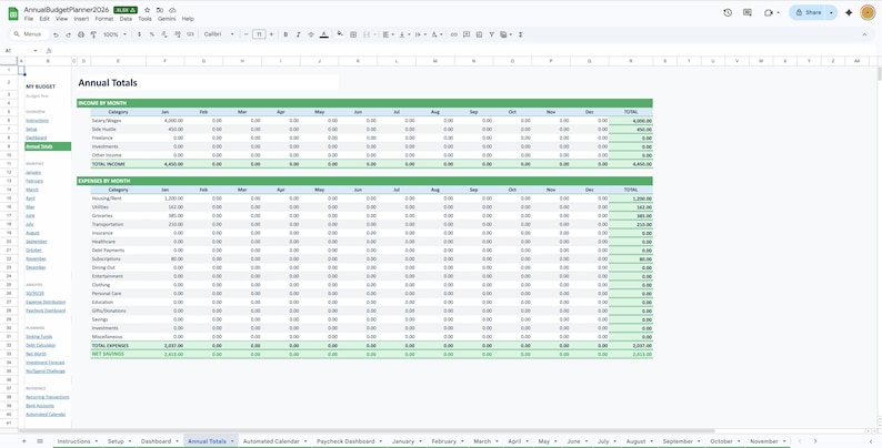 Annual Budget Spreadsheet 2026 Excel Budget Planner Monthly Budget ...