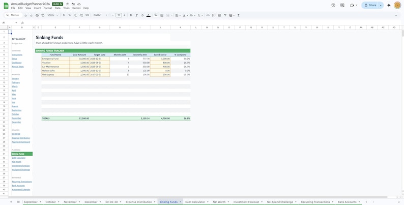 Annual Budget Spreadsheet 2026 Excel Budget Planner Monthly Budget ...