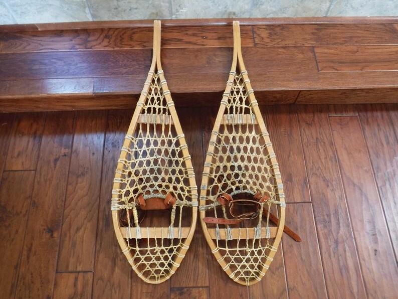 Snow Shoes Wood and Animal Rawhide Webbing and Leather - Etsy