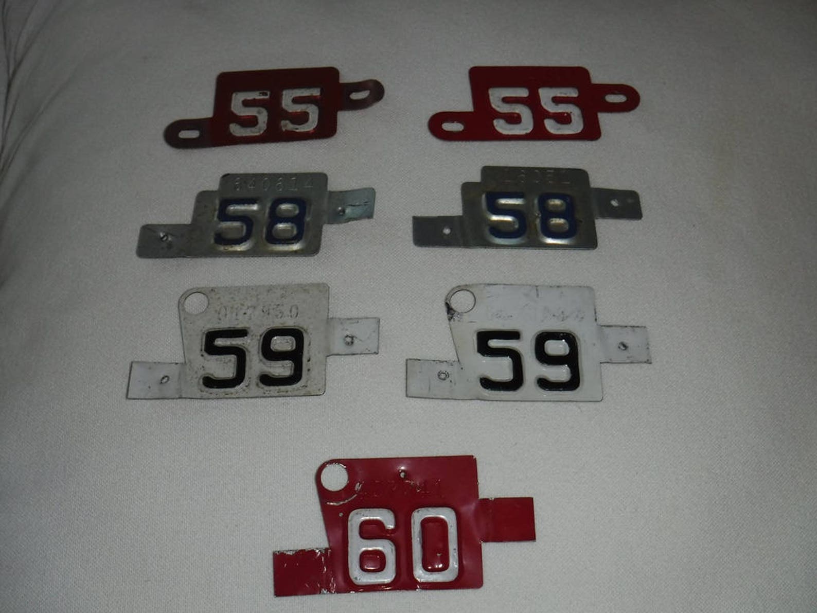 License Plate Tabs/tags 1955 X 2 1958 X 2 1959 X 2 and 1960 Starting at ...