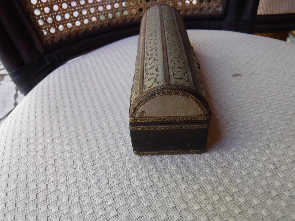 Pen/pencil Box Wood Silver and Goldtone Metals Persian/european ...