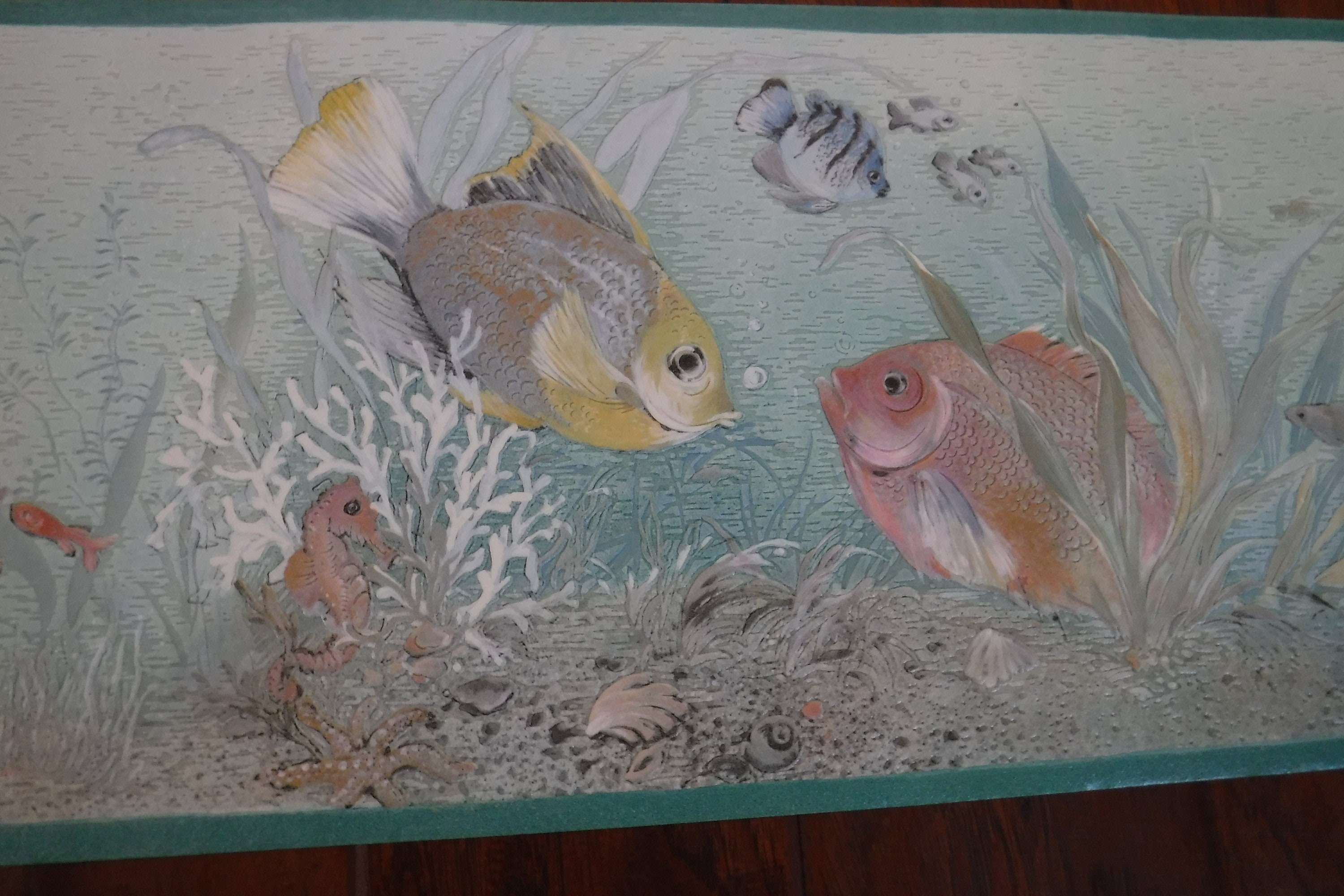 Wall Paper Border Seascape Fish Ocean Aquarium Embossed AS Creations ...