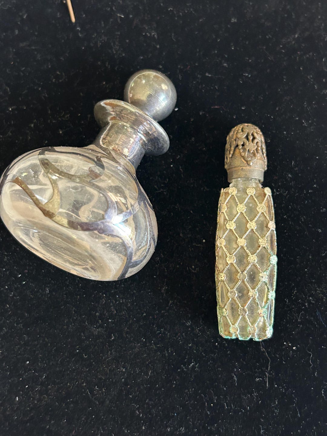 Perfume Bottles Victorian Era Sterling Overlay on Glass and Filigree ...