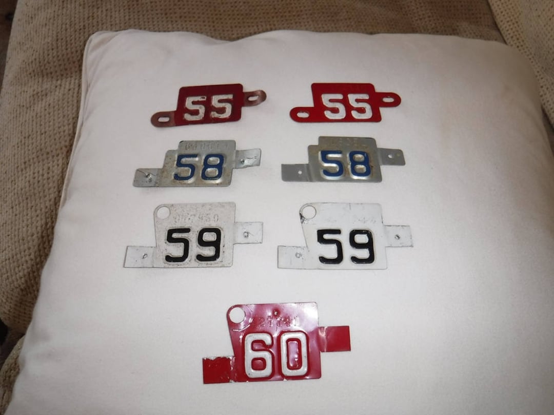 License Plate Tabs/tags 1955 X 2 1958 X 2 1959 X 2 and 1960 Starting at ...