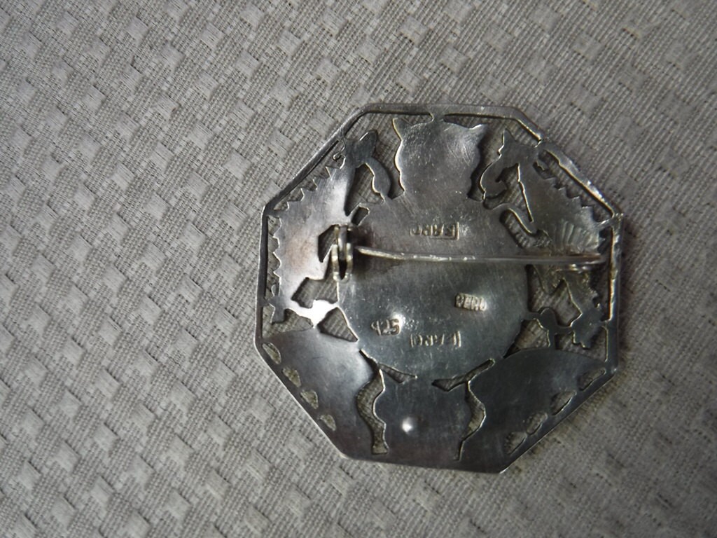 Peruvian Brooch Sterling Silver Faro Woman Octigon - Etsy