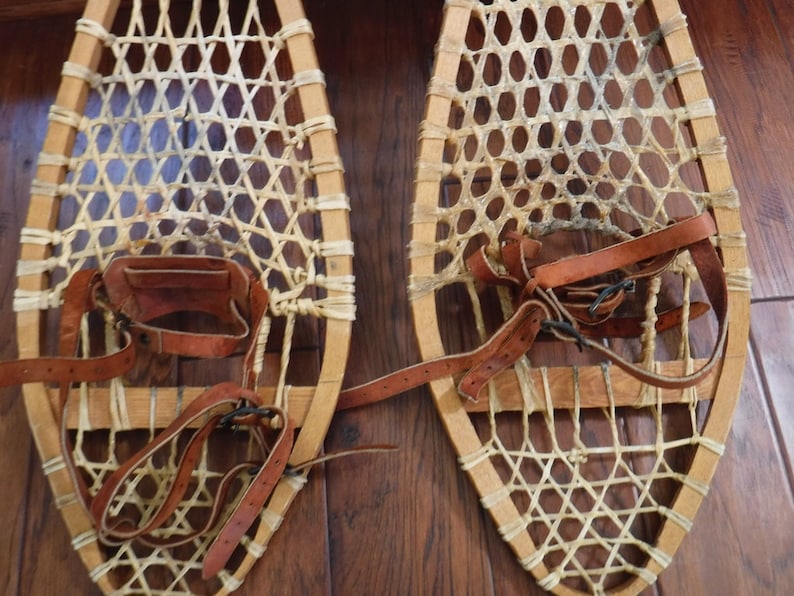 Snow Shoes Wood and Animal Rawhide Webbing and Leather - Etsy
