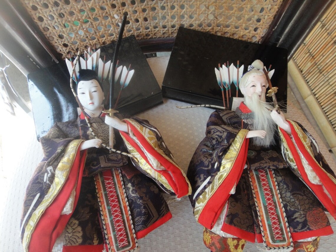 Samurai Warrior Dolls Father and Son Bisque Face Head and Hands 1950's ...