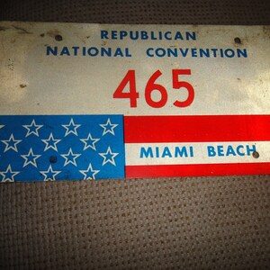 Vtg Republican Convention 1972 Miami Beach License Plate 465 - Etsy