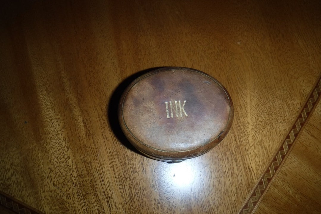 Ink Inkwell Traveling Set Double Glass Wells in Leather Case With Metal ...