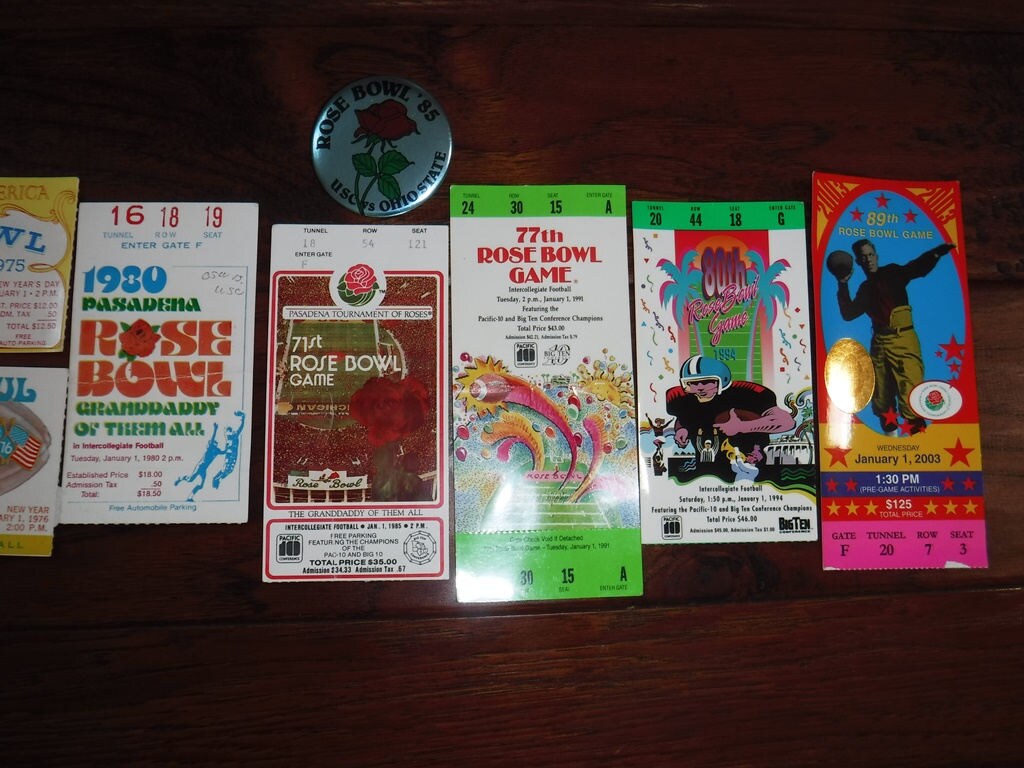 Rose Bowl Ticket Lot 10 Stubs Starting 1968 69 74 75 76 80 85 91 94 and ...