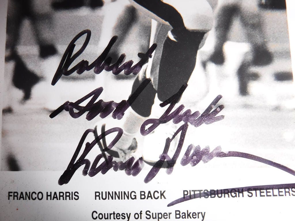 Franco Harris Autographed Black and White Photo to Robert - Etsy