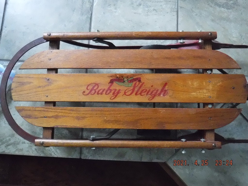 Flexible Flyer Baby Push Sleigh Sled on Wood Wheels and Metal - Etsy