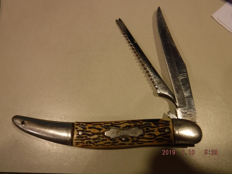 Colonial Fish Knife Folding 2 Blade Pocket Knife 5" Long Closed Fishing ...