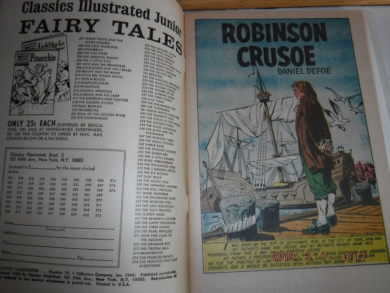 Robinson Crusoe Classics Illustrated Reissue 1968 No. 10 No Cover Price ...