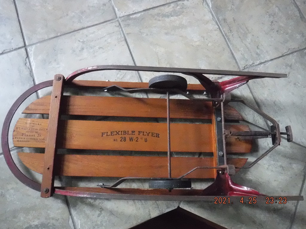 Flexible Flyer Baby Push Sleigh Sled on Wood Wheels and Metal Base 28 W ...