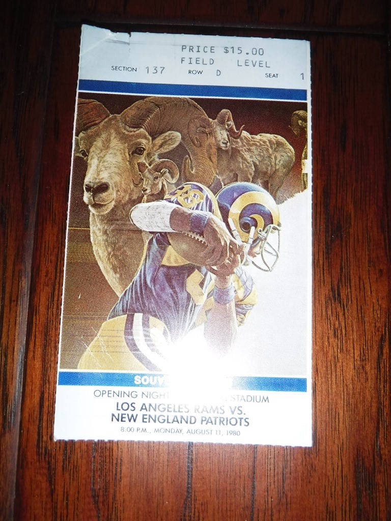 1980 Los Angeles RAMS Vs. New England PATRIOTS Souvenir Ticket Sec. 137 ...