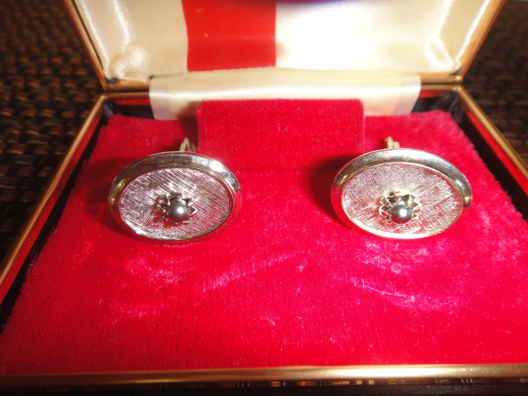Cuff Links Marc Anthony Silver Oval With Gray Pearl and Box - Etsy