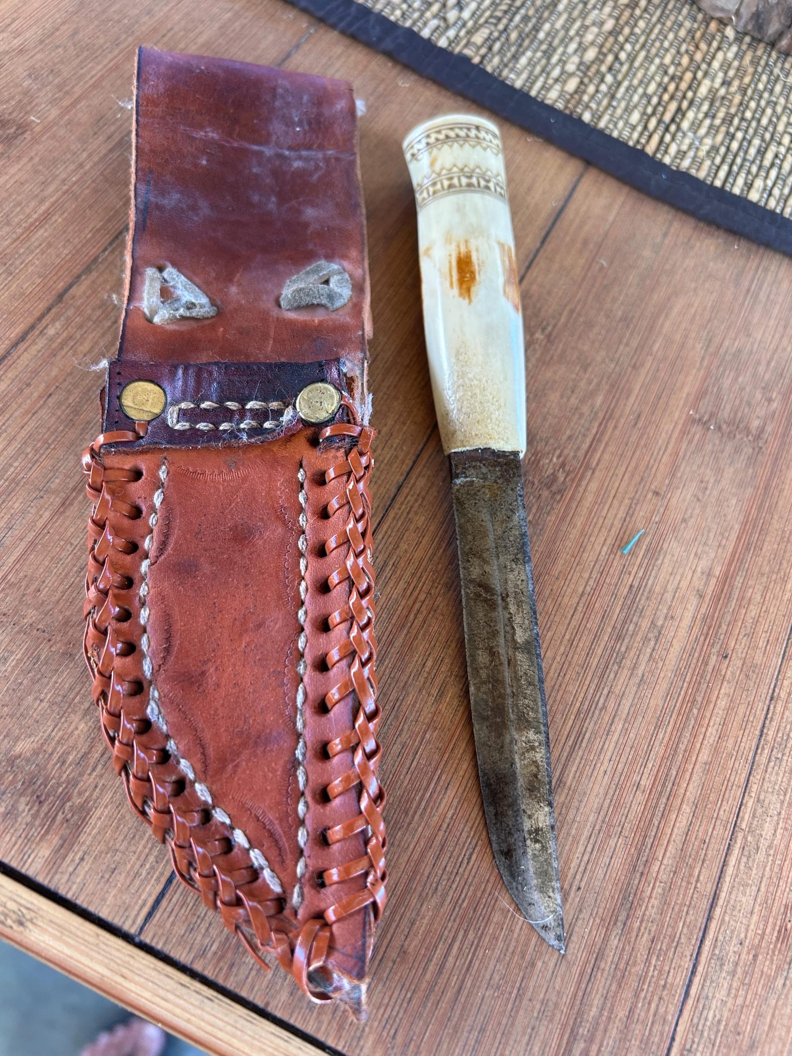 Finnish Puukko Sami Knife With Horn/antler Carved Handle+ Sheath Approx ...