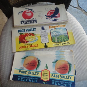 Page Valley Vintage Can Label, 1950s Peaches, Fancy Apple Sauce and ...