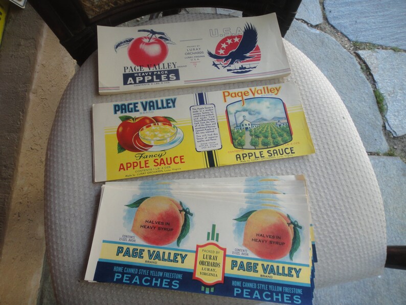 Page Valley Vintage Can Label, 1950s Peaches, Fancy Apple Sauce and ...