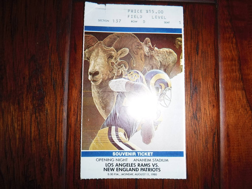 1980 Los Angeles RAMS Vs. New England PATRIOTS Souvenir Ticket Sec. 137 ...