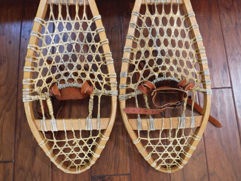 Snow Shoes Wood and Animal Rawhide Webbing and Leather - Etsy