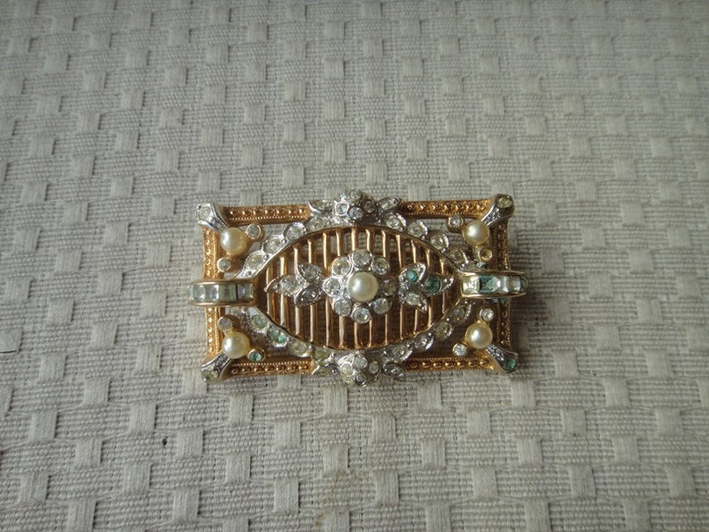 Coro Brooch Gold With Pearls Diamond Like Stones and Green Gems - Etsy