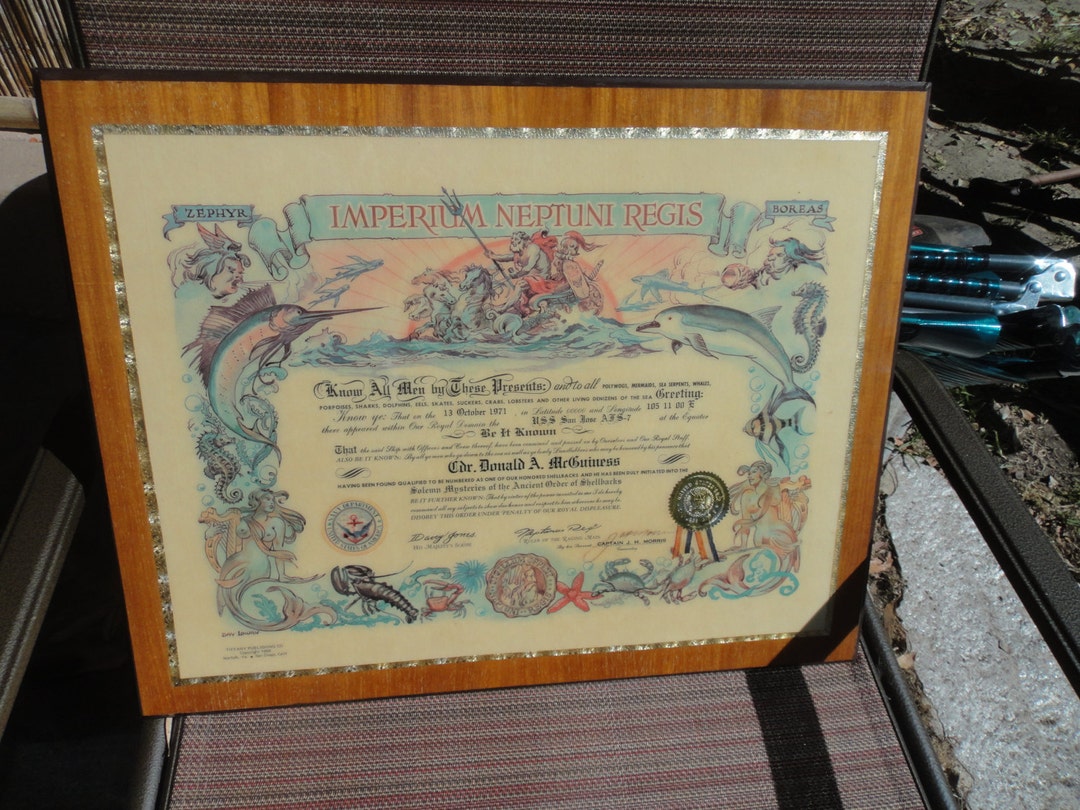 Imperium Neptuni Regis 1971 USS San Jose to Donald Mcguiness Laminated ...