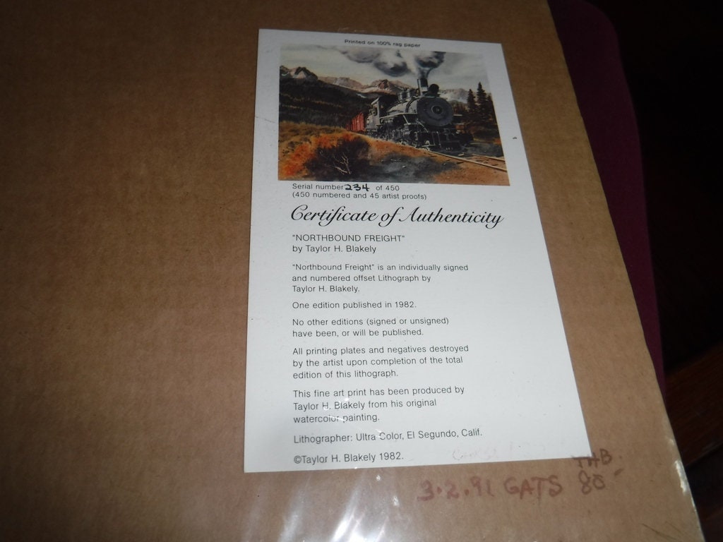 Taylor Blakely northbound Train Authenticated Lithograph 234/450 Signed ...