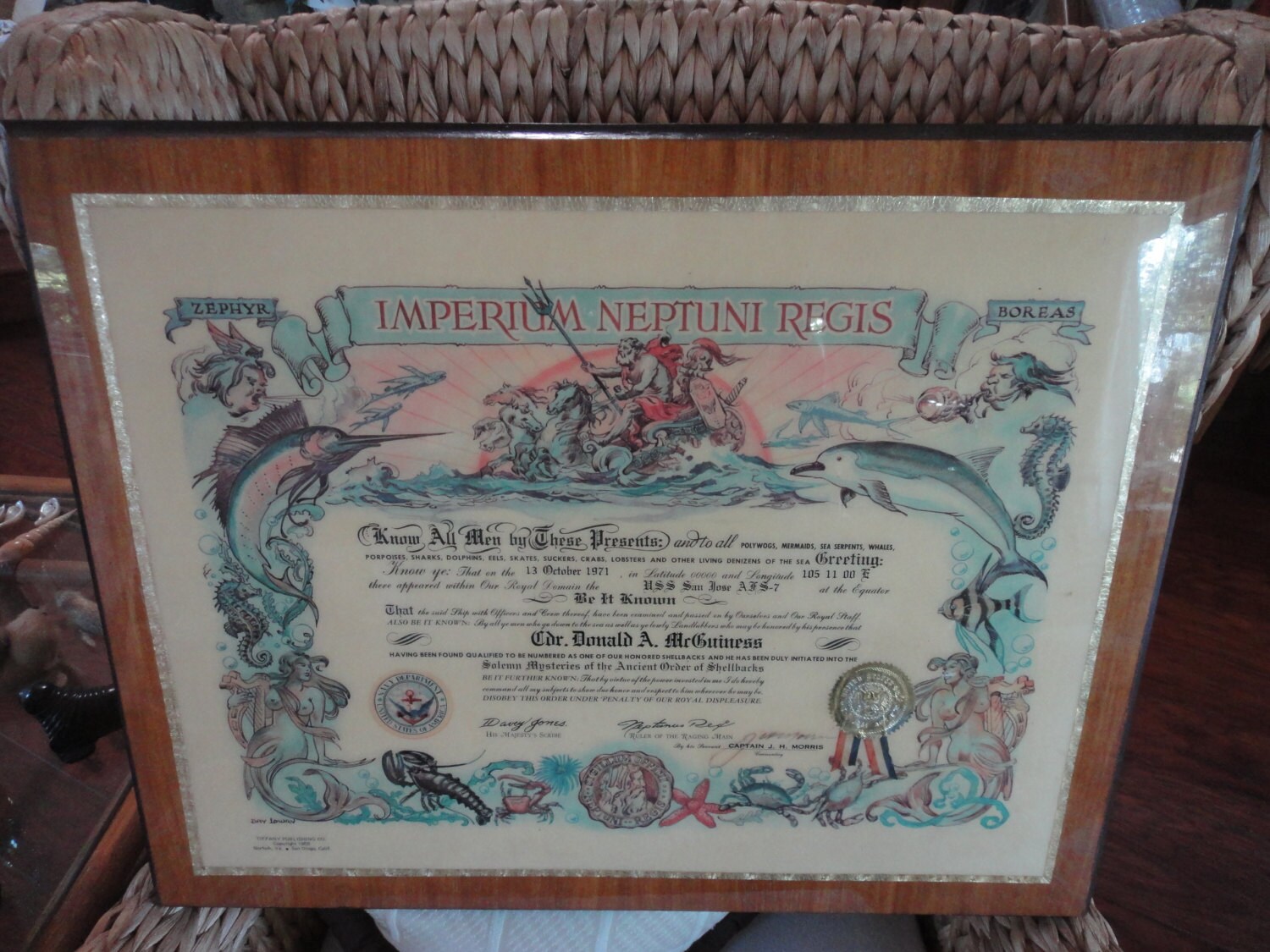 Imperium Neptuni Regis 1971 USS San Jose to Donald Mcguiness Laminated ...
