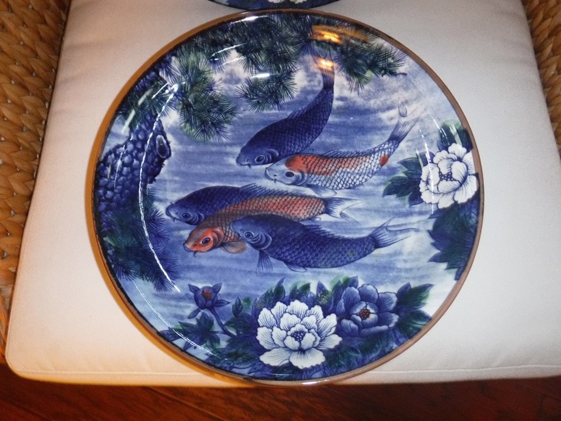 Toyo Japanese Koi Fish Plate/platter Signed by Artist Sun - Etsy