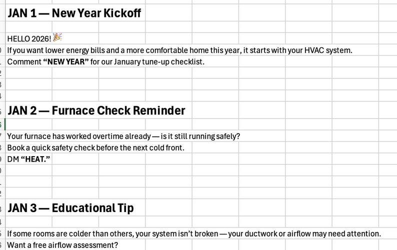 2026 HVAC Social Media Content Calendar | Lead Generation Posts (PDF ...